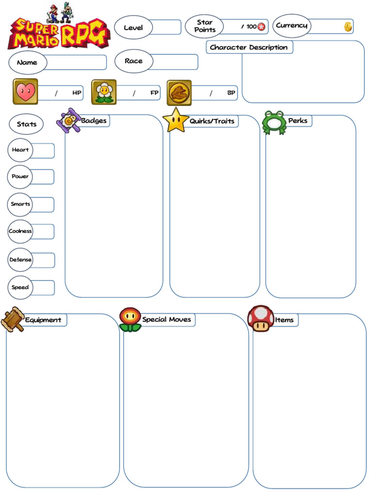 Super Mario Char Sheet | PDF