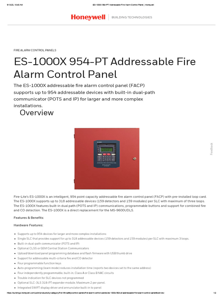 ES-1000X 954-PT Addressable Fire Alarm Control Panel _ Honeywell | PDF | Equipment | Computer ...
