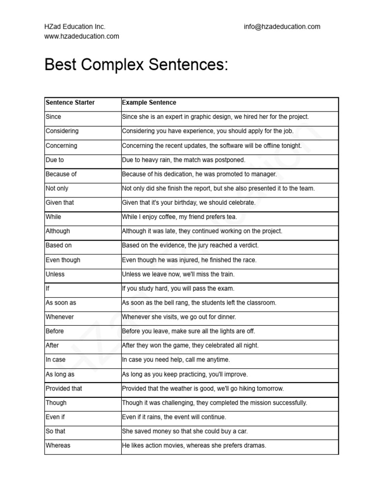 Best Complex Sentences | PDF