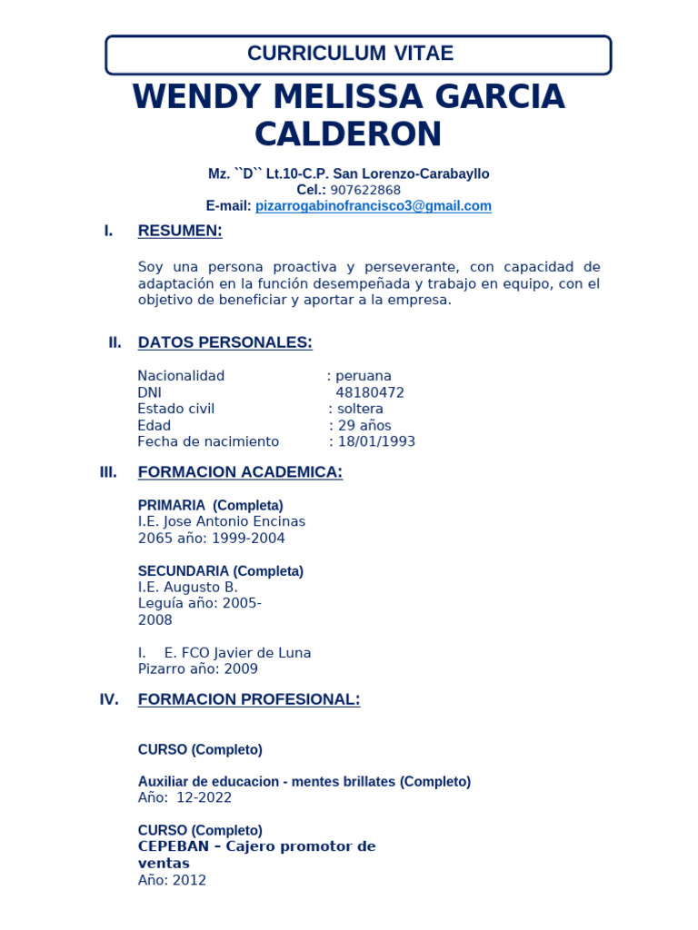CV Melissa Garcia | PDF