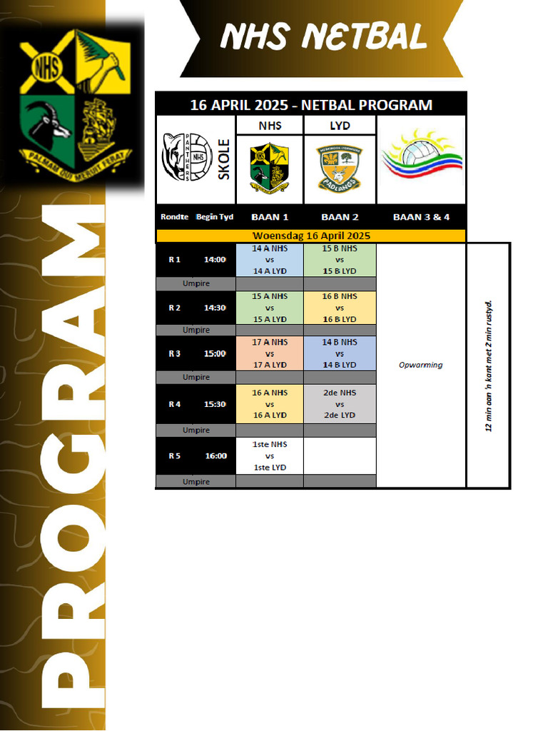 Netbal Program 16 April | PDF