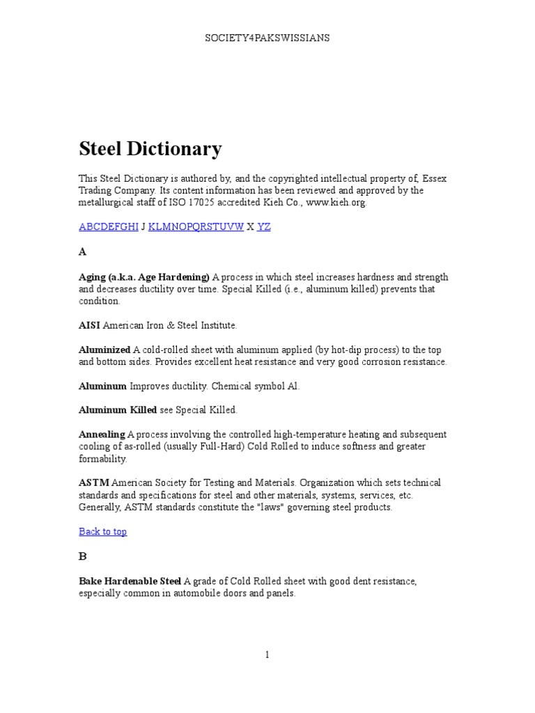 Steel Dictionary | PDF | Rolling (Metalworking) | Galvanization