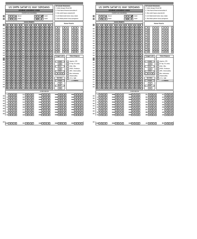 Lembar Jawab LJK Us | PDF