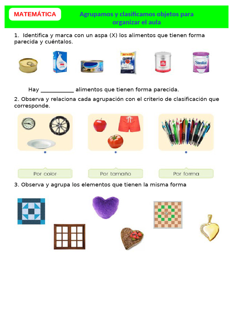 D4 A2 FICHA MAT. Agrupamos y Clasificamos Objetos para Organizar El Aula | PDF
