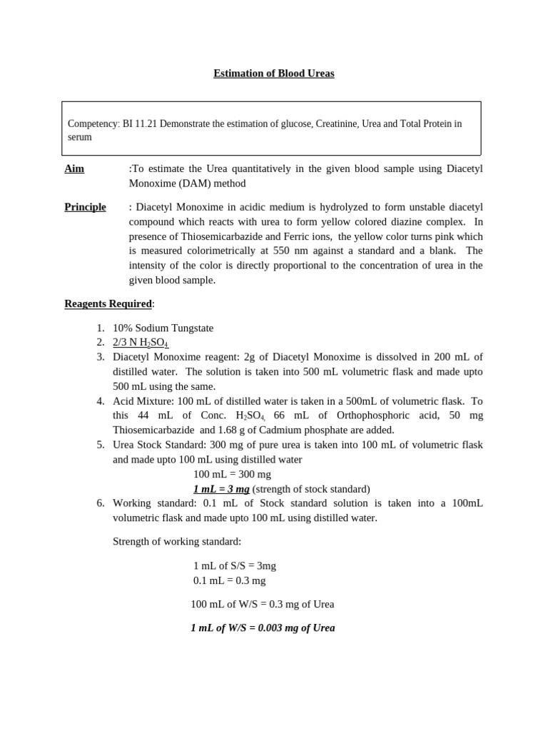 Estimation of Blood Urea | PDF | Urea | Magnesium