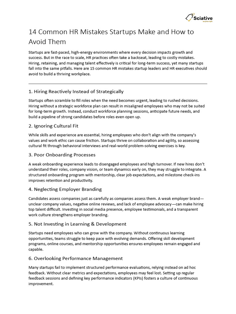 14 Common HR Mistakes Startups Make and How To Avoid Them | PDF ...