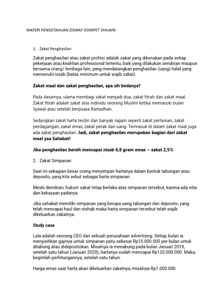 Materi Pengetahuan Ziswaf Dompet Dhuafa | PDF