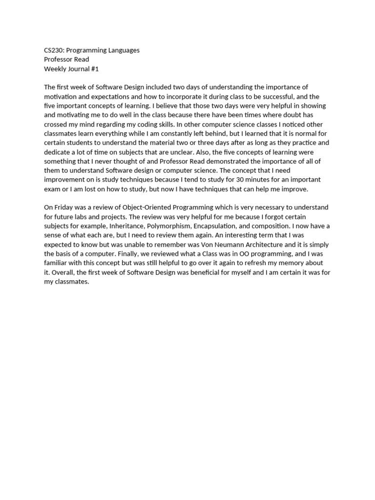 CS230 Journal 1 | PDF