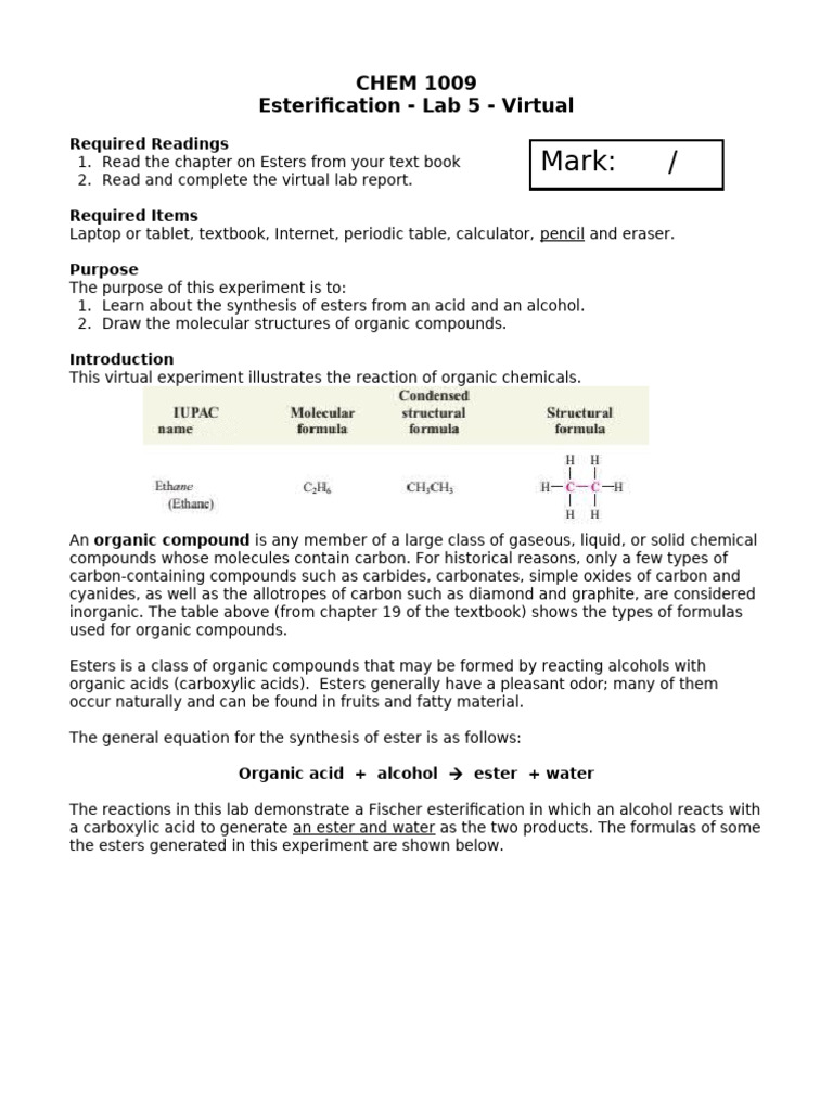 Virtual Fischer Esterification Lab | PDF | Ester | Organic Compounds