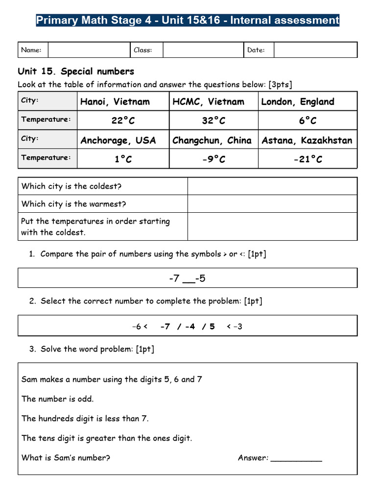 Primary Math Stage 4 Assessment Units 15-16 | PDF | Weather Events ...