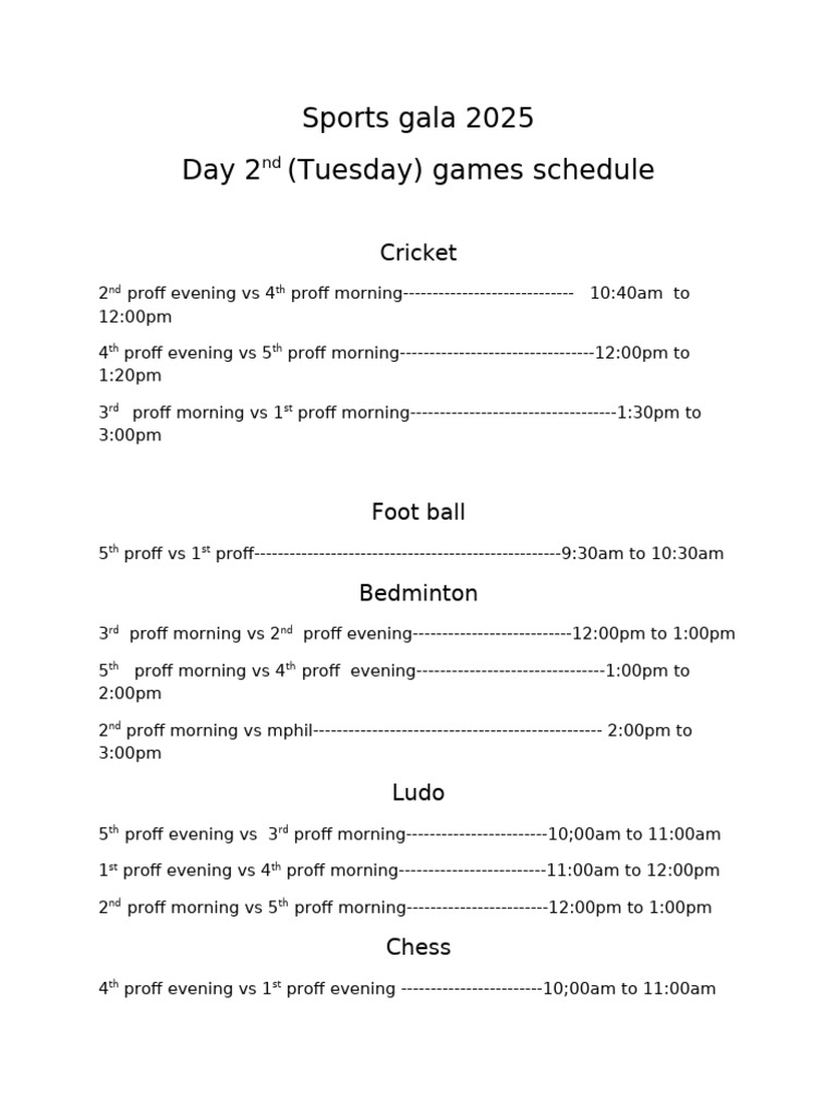 Sports Gala Day 2 (Tuesday) | PDF