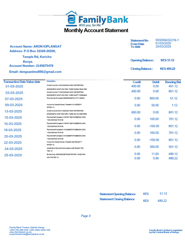 Family Bank Monthly Account Statement | PDF | Banks | Business