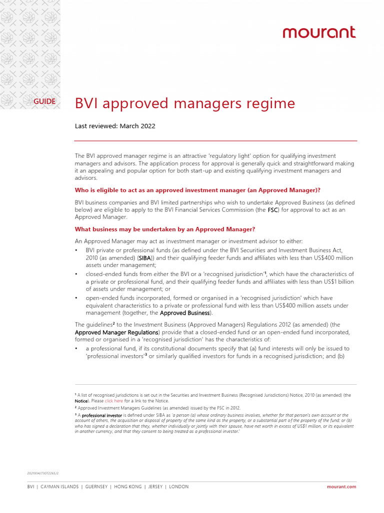 BVI Approved Managers Regime Guide | PDF | Economies | Justice