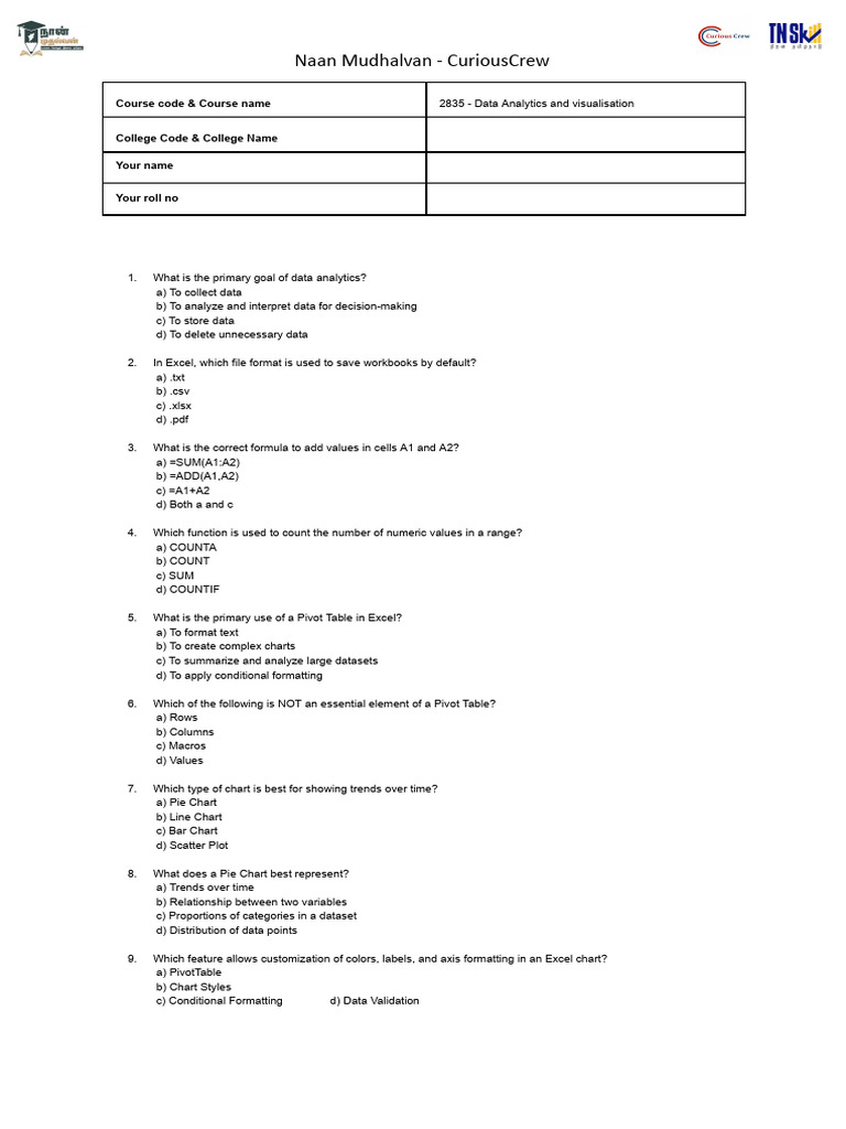 Assessment - Data Analytics & Visualization | PDF | Microsoft Excel | Sql