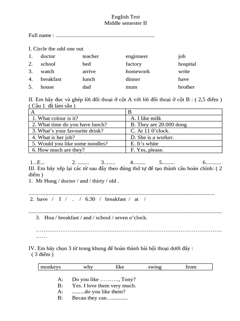 de KT Giua HKII Lop 4 | PDF