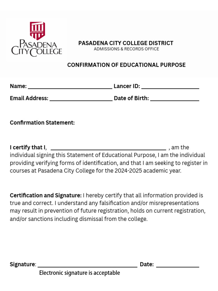 Confirmation of Educational Purpose | PDF