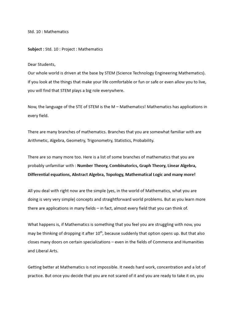 Std10 - Subject Enrichment - Mathematics-1 | PDF | Mathematics