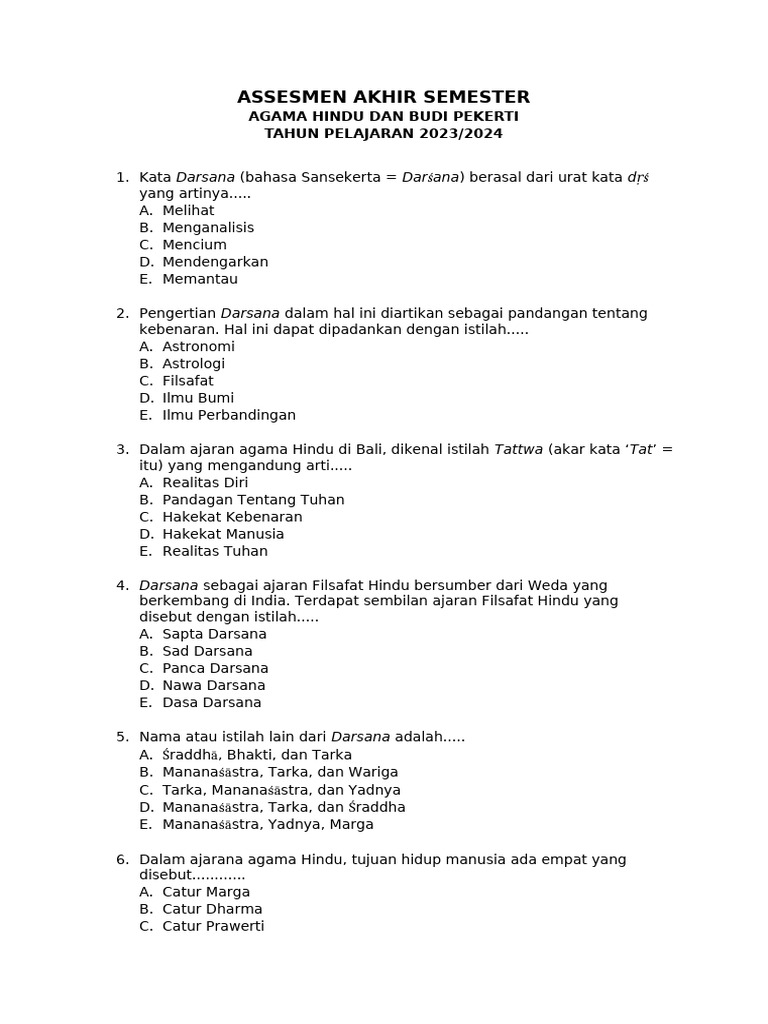 Asesmen Sumatif Semester Ganjil 2023-2024 | PDF