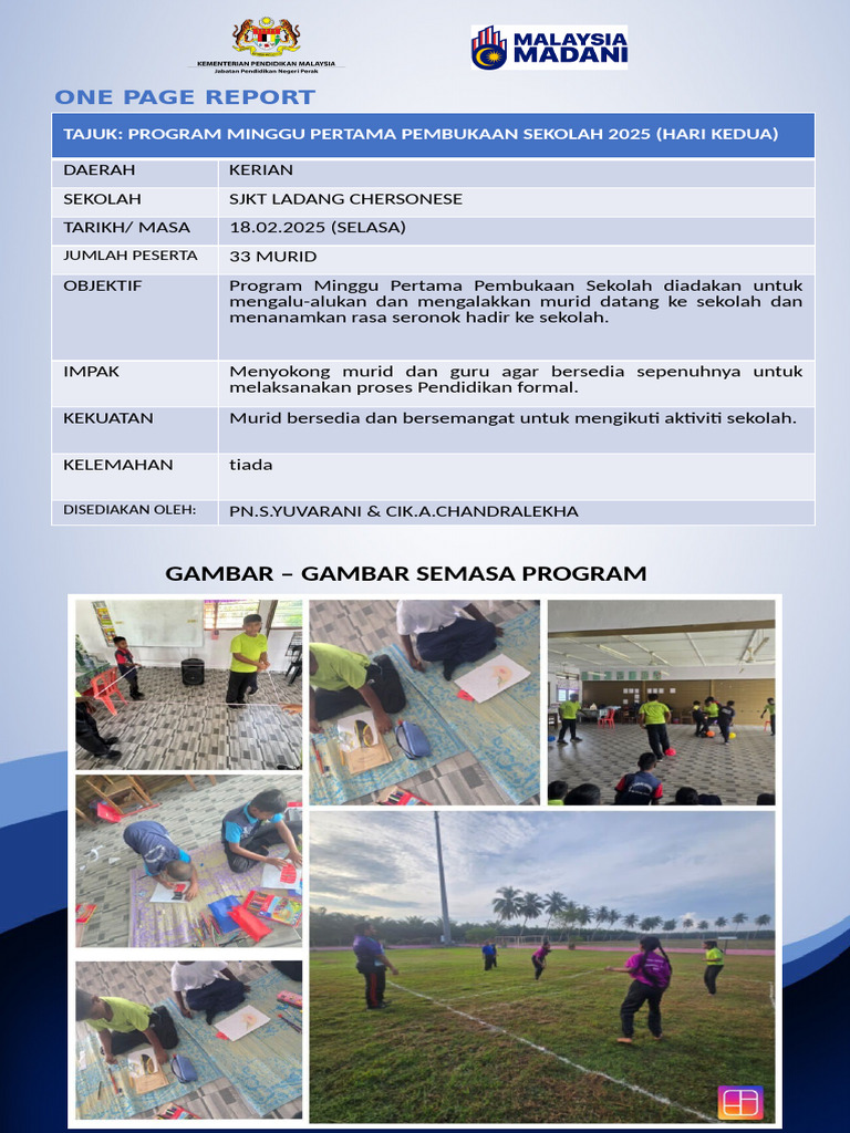 Opr Aktiviti Minggu Pertama Sekolah | PDF