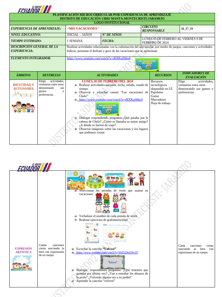 Semana 41 Mis Vacaciones 3 Años | PDF | Aprendizaje