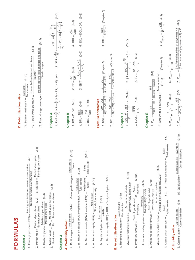 Formula - Sheet Financial Accounting 2 | PDF | Dividend | Return On Equity