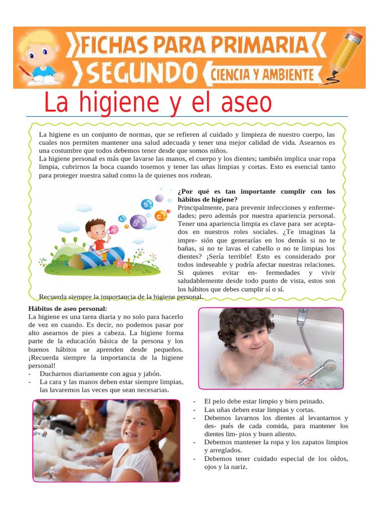 La Higiene y El Aseo Personal para Segundo de Primaria | PDF | Higiene