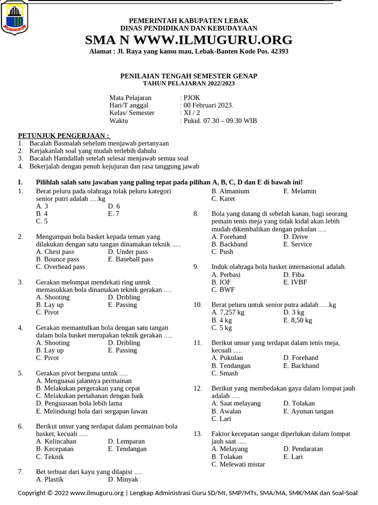 Pts II Pjok Kelas Xi 2023 | PDF