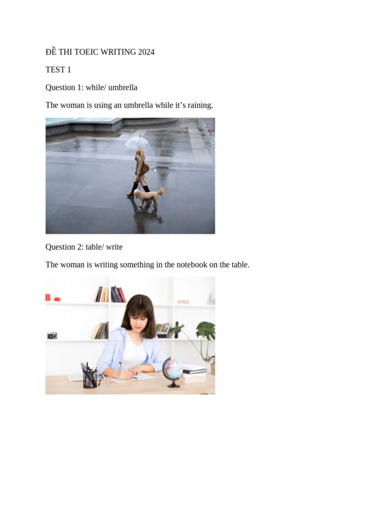 ĐỀ THI TOEIC WRITING 2024 - TEST 1 | PDF