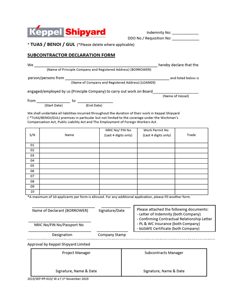 Subcontractor Declaration Form DDO_20191029_171910_20230302_101815 ...