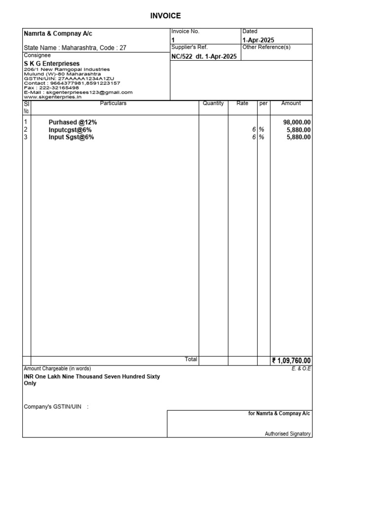 Invoice for S K Enterprises | PDF