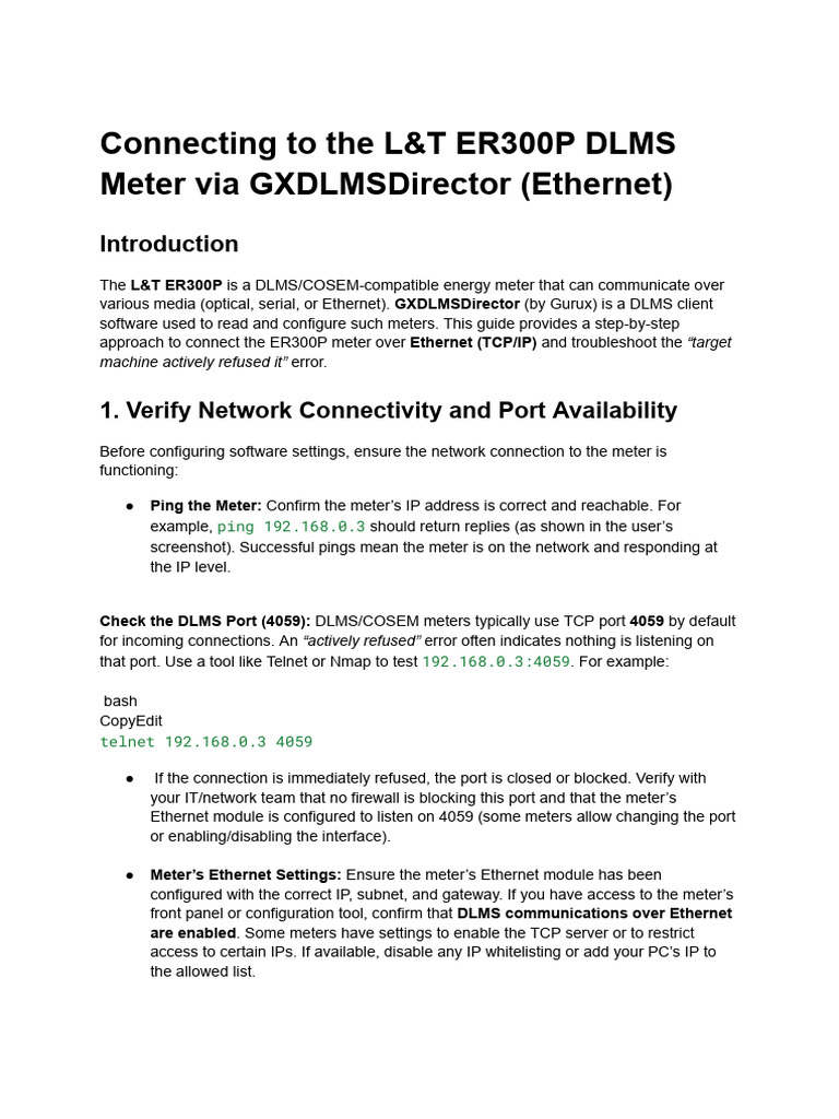 LT ER300P DLMS GXDLMSDirector Connection Guide | PDF | Port (Computer Networking) | Transmission ...