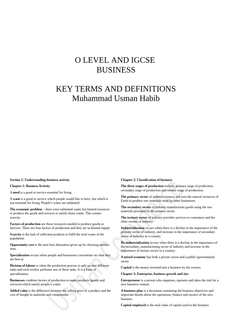 O Level IGCSE Business Key Terms Guide | PDF | Taxes | Marketing