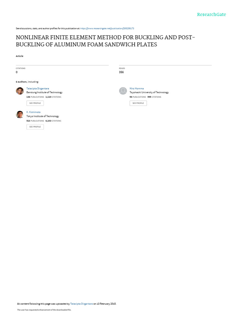 Nonlinear Finite Element Method For Buckling and P | PDF | Buckling ...