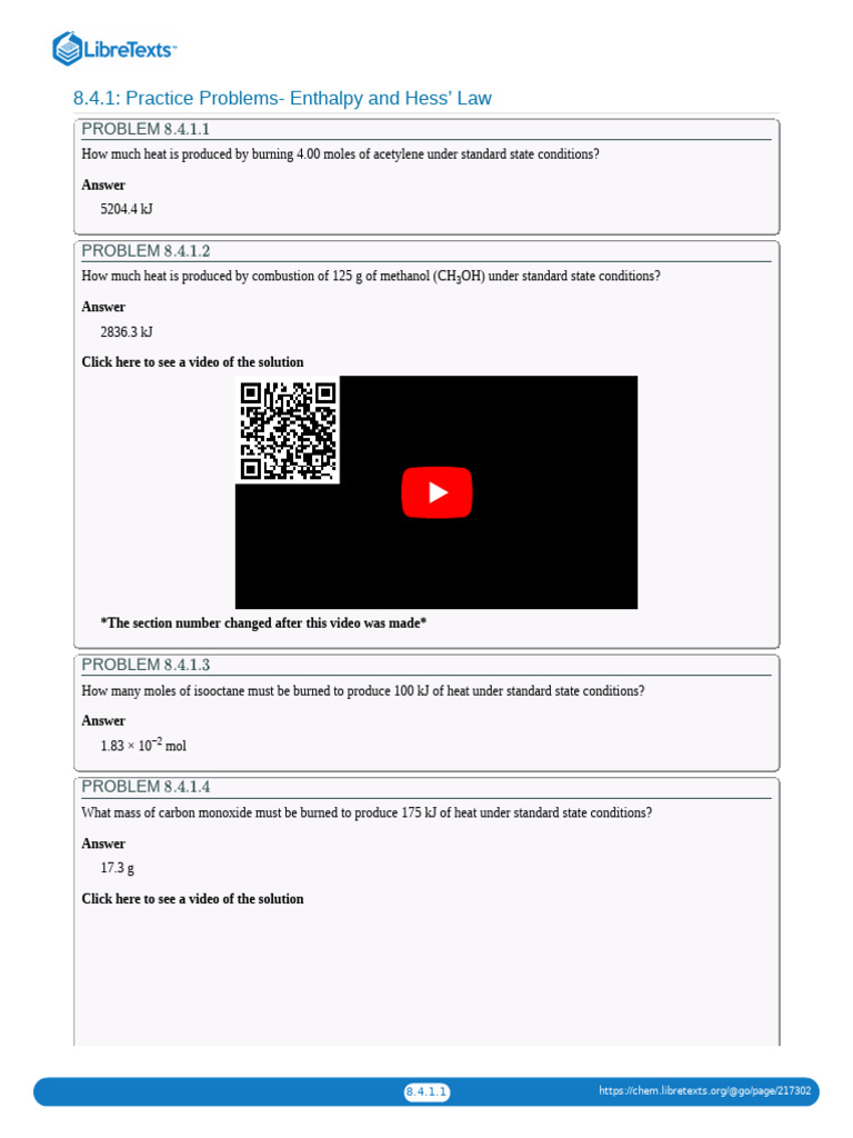 8.4.01 Practice Problems - Enthalpy and Hess Law | PDF | Thermodynamics ...