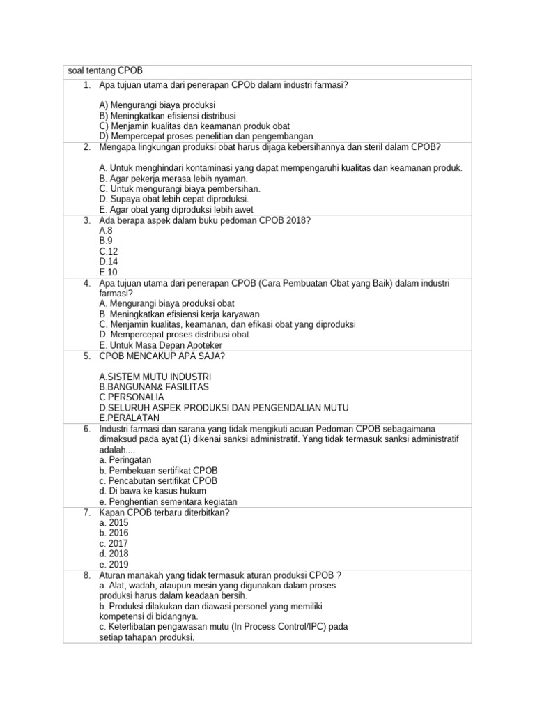 Soal Tentang CPOB | PDF