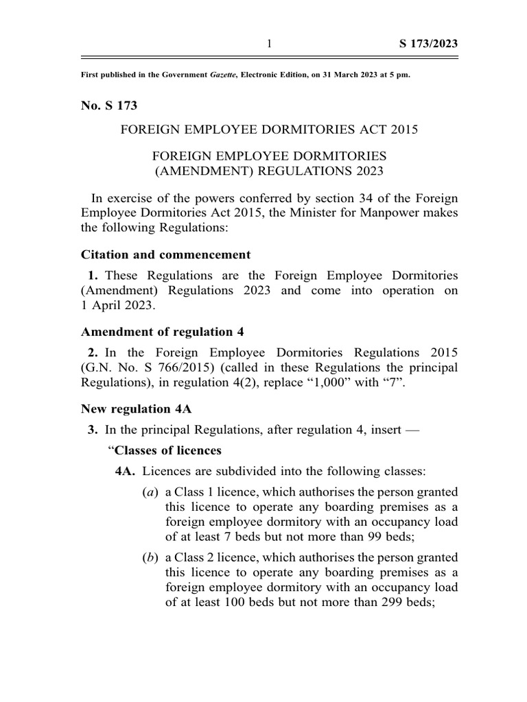 2023 Amendment to Foreign Employee Dormitories Regulations | PDF ...