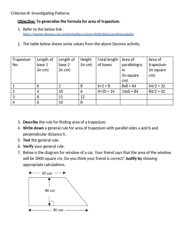 Area of Trapezium: Formula Investigation | PDF