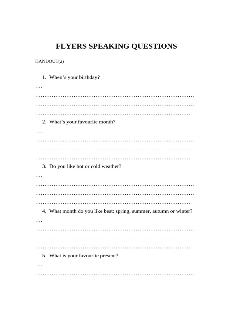 FLYERS SPEAKING QUESTIONS (2) | PDF