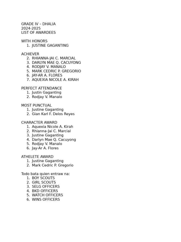 Grade IV Awardees | PDF
