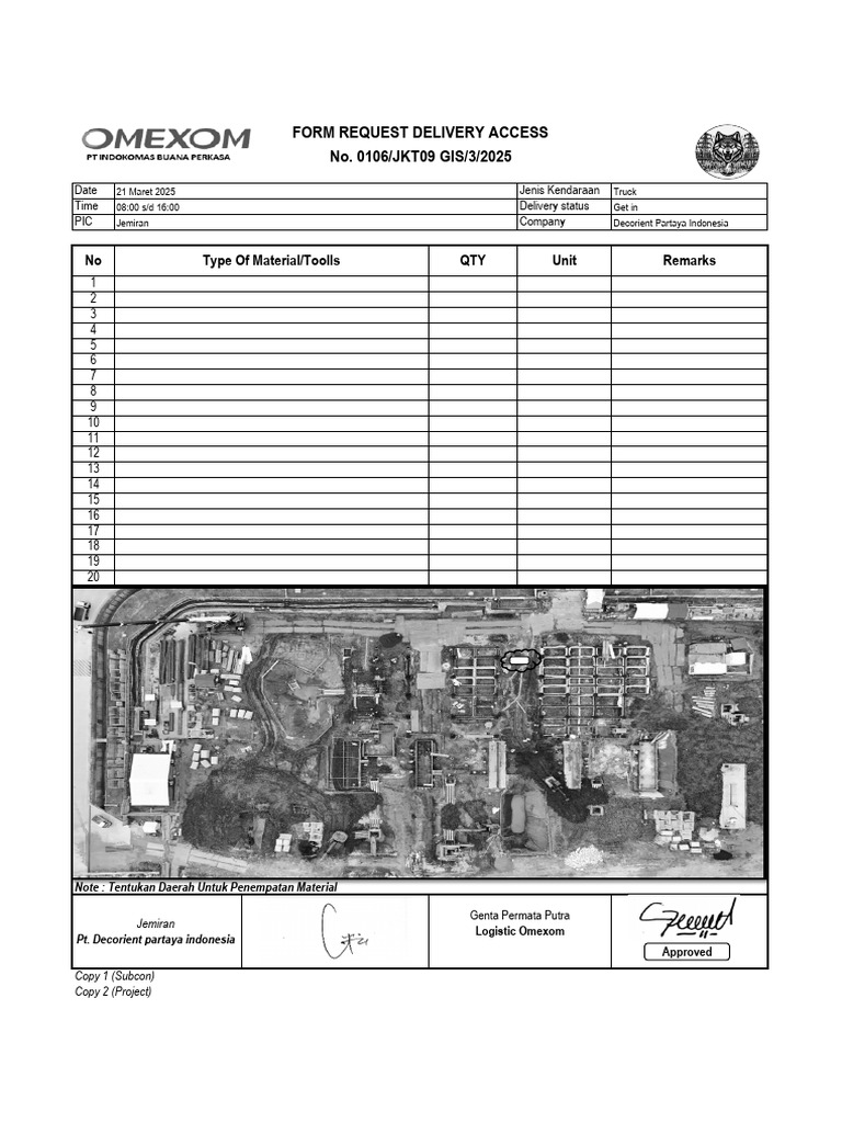 Form Request Delivery Access No. 0106/JKT09 GIS/3/2025: No Type of ...