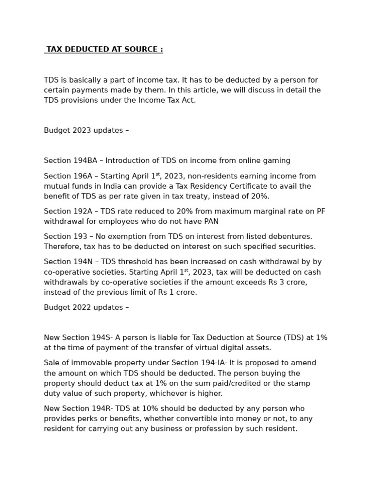 Understanding TDS: Key Provisions & Updates | PDF | Taxes | Income Tax