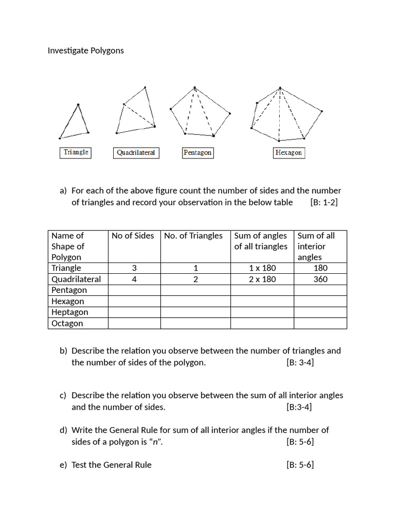 Investigate Sum of Interior Angles of Polygon | PDF