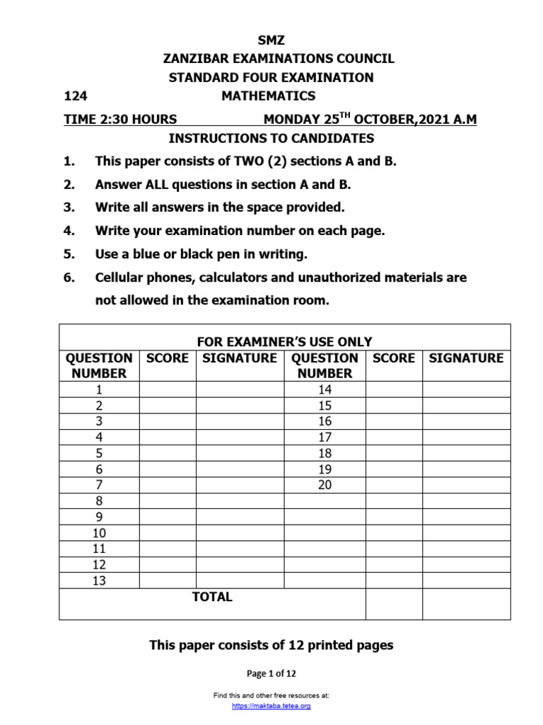 Math S4 ZEC 2021 | PDF | Arithmetic | Mathematics