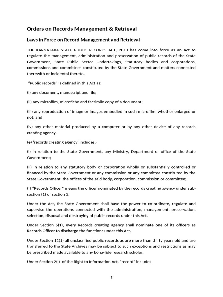 Draft Order For Record Management | PDF | Microform | Fiduciary