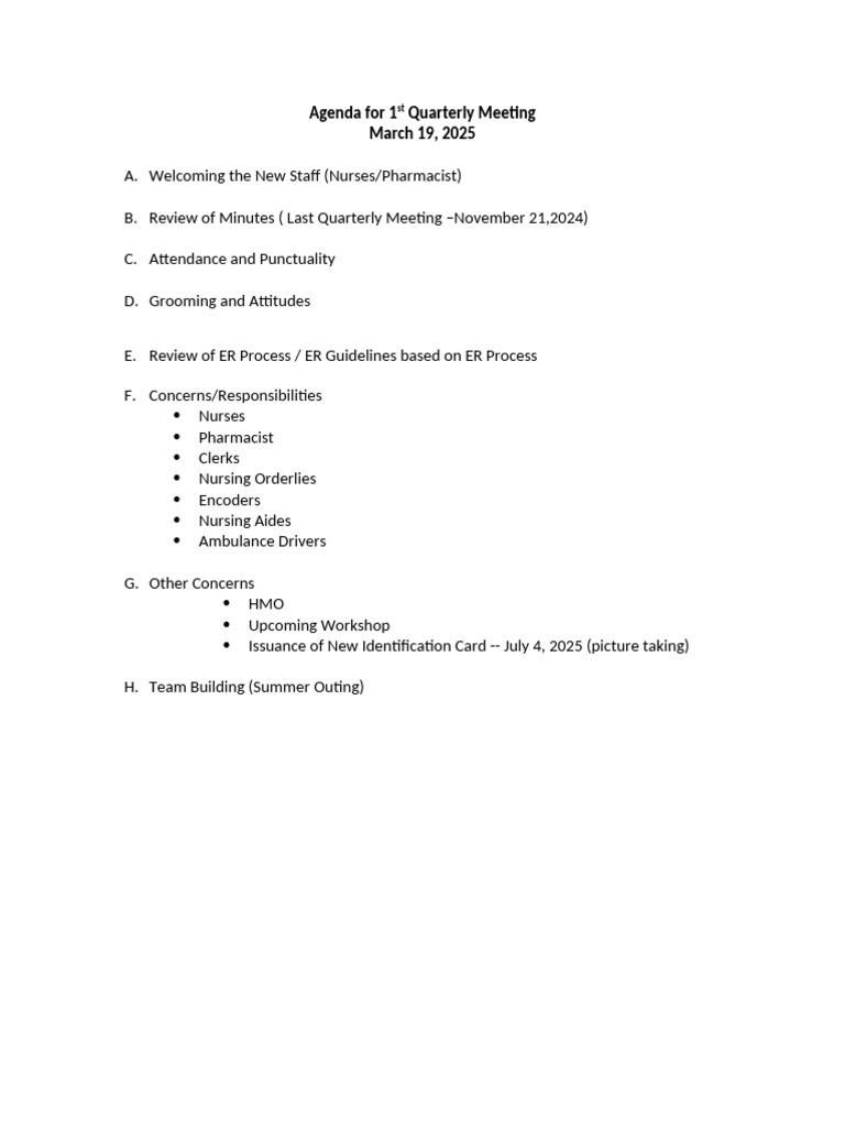 1st Quarterly Meeting Agenda | PDF
