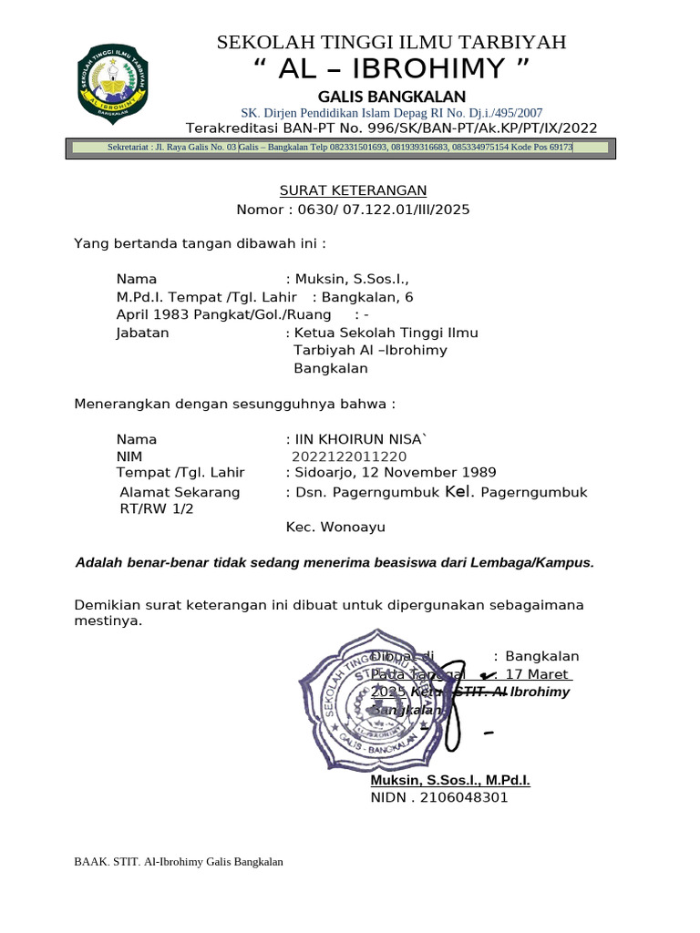 Surat Beasiswa | PDF