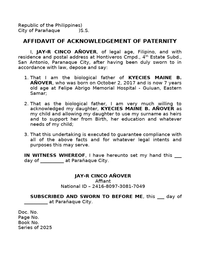 Affidavit of Undertaking Lessor's Permit Angeles | PDF
