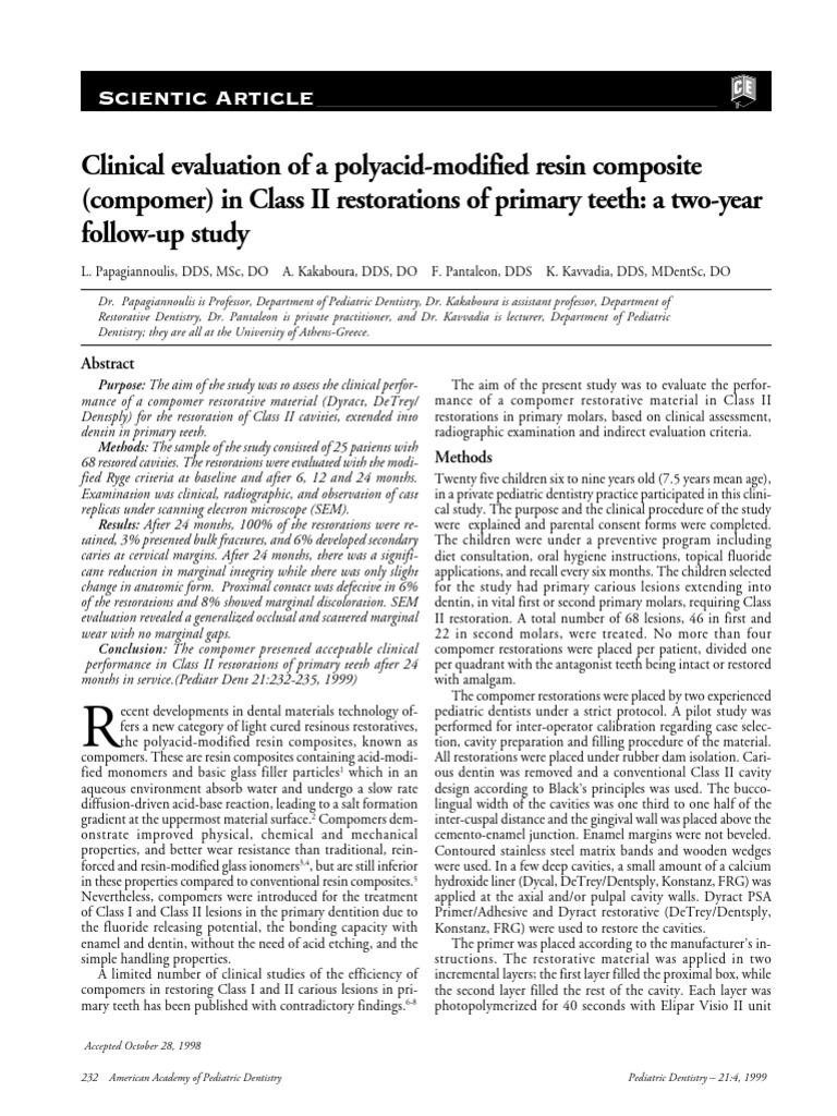 Clinical_evaluation_of_a_compomer_and_an | PDF | Dental Composite ...