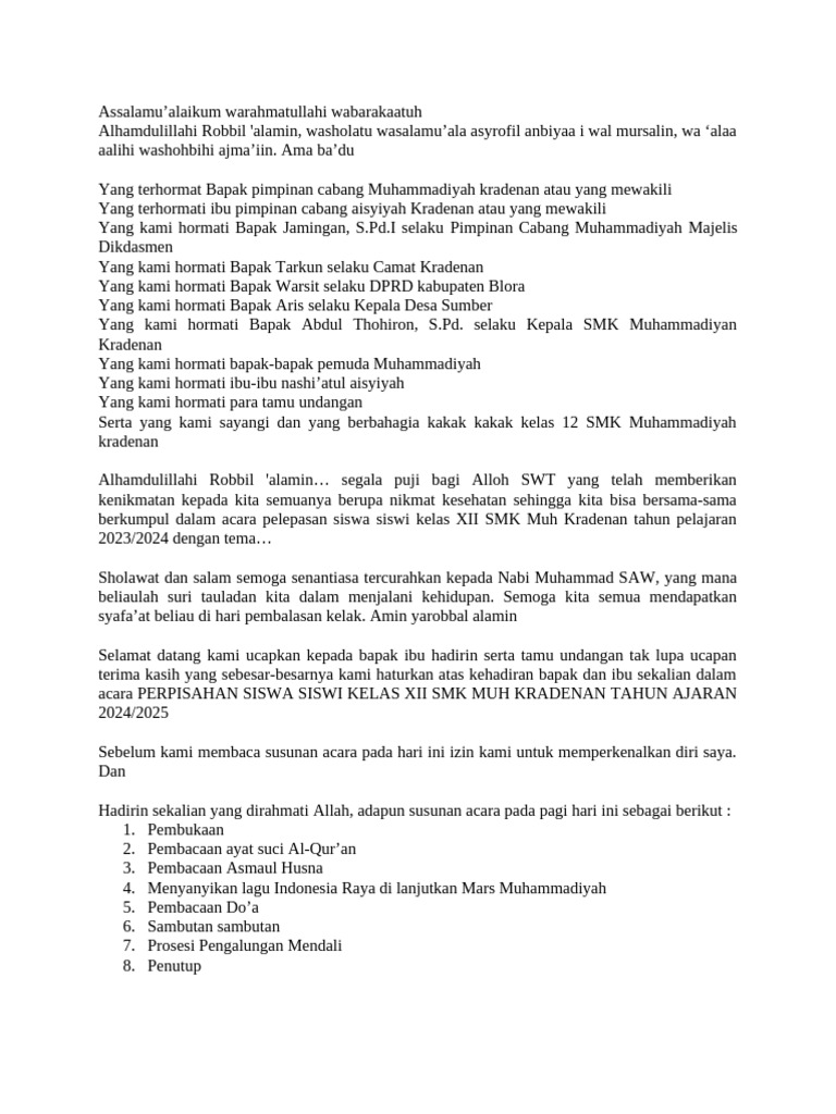 Teks MC Perpisahan 2024 | PDF