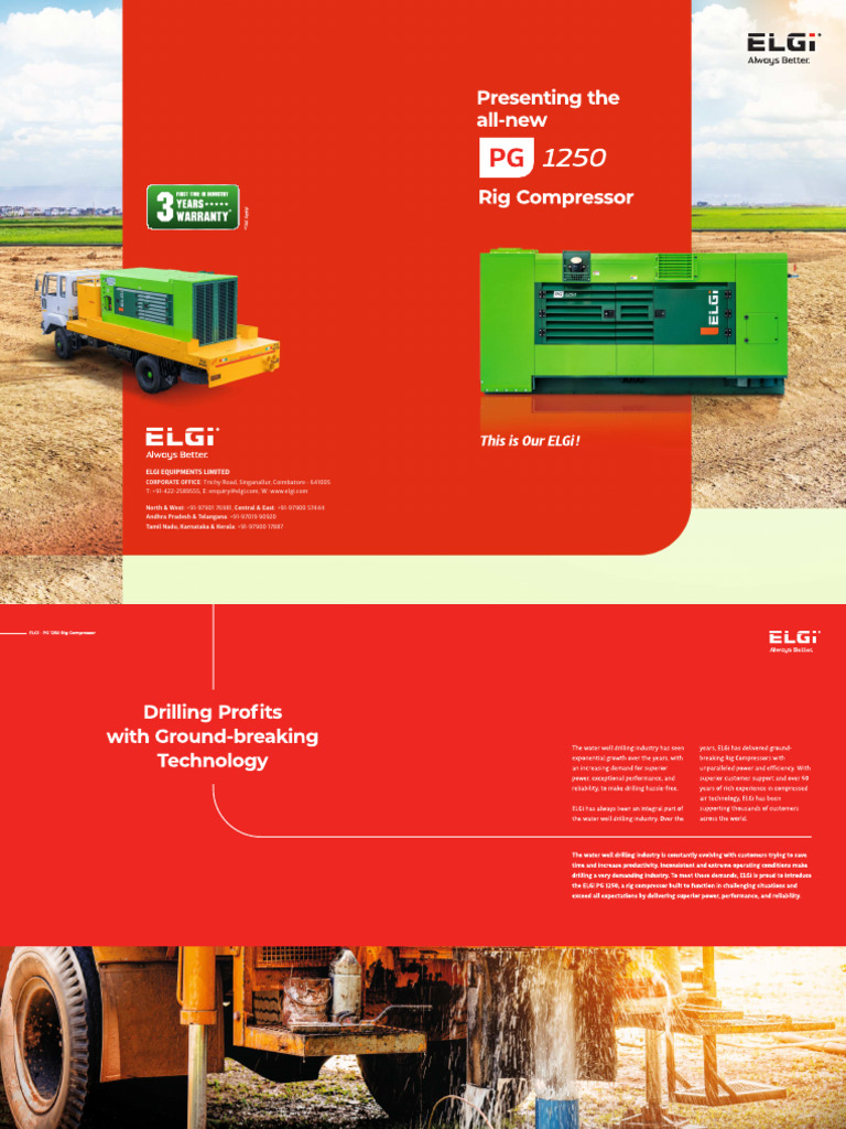 Elgi PG 1100 PG 1200 PG 1250 Air Compressors | PDF